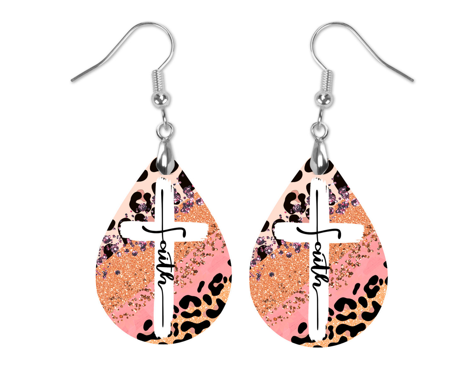 Faith Cross Pink Leopard Teardrop Earrings | eBay