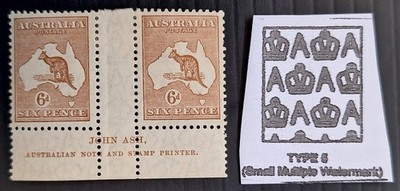 1929 Australia Ash Imp Pair 6d Chestnut Kangaroo stamps SWMK Plt 3 Mint ...