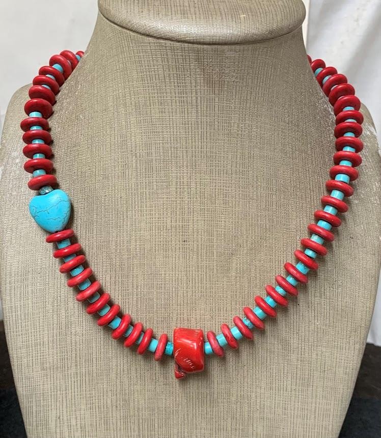 18" ethnic style mix gem necklace/turquoise/red howlite/coral/(y354-w2 ...