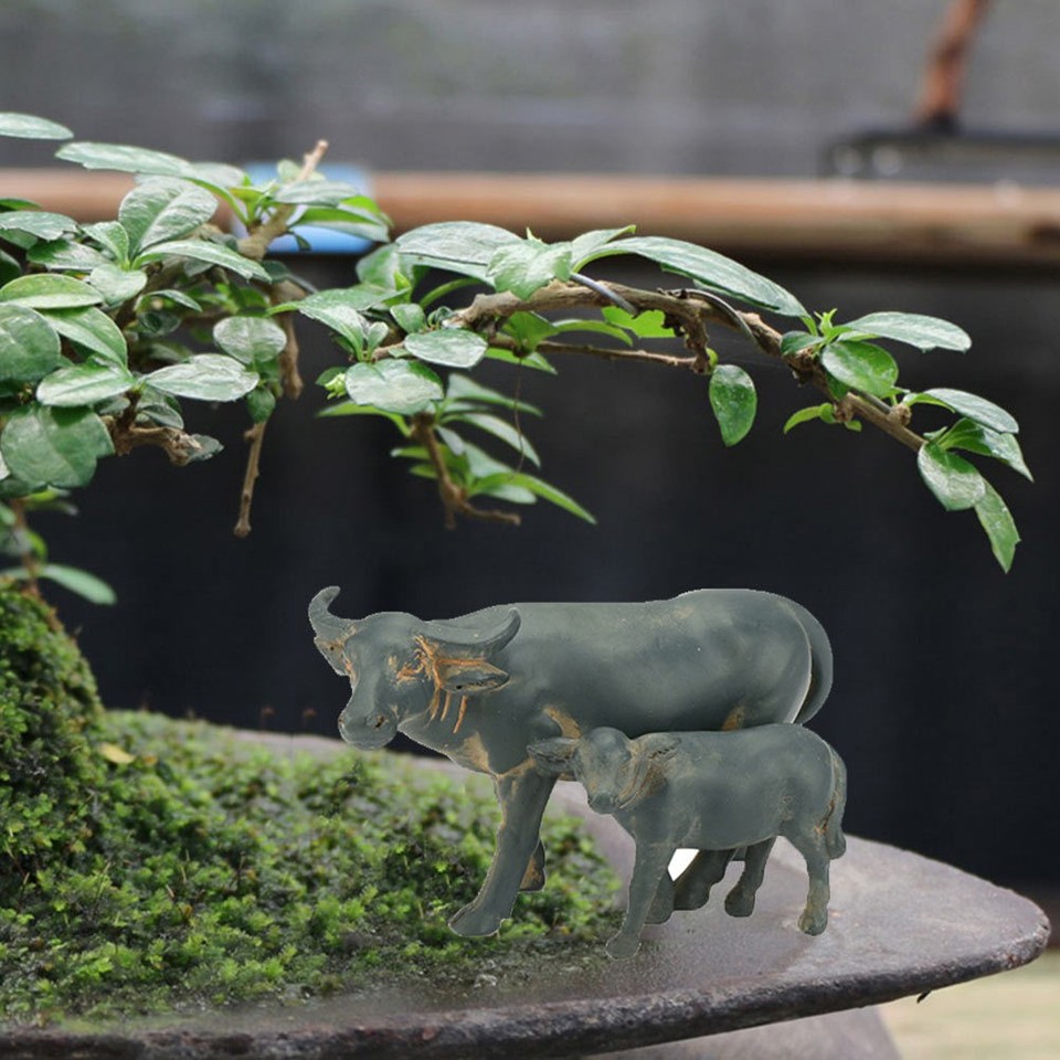 1Pc Artificial Resin Buffalo Statue Micro Landscape Decor Desktop ...