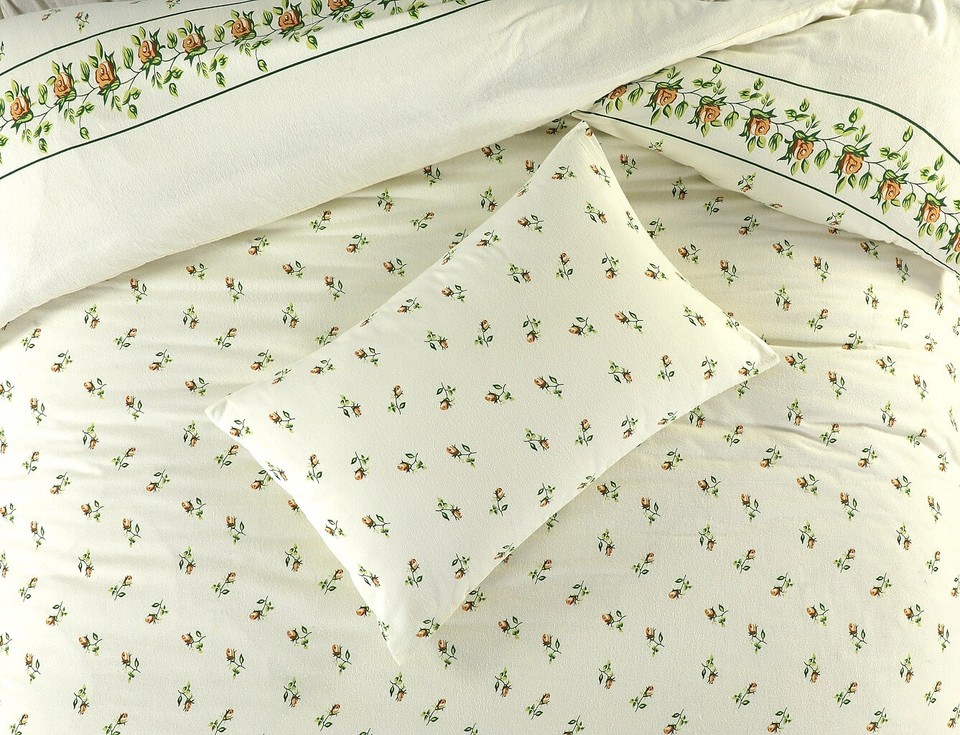 Rosebud Pattern 100% Brushed Cotton Duvet Cover Bed Set Single Double ...