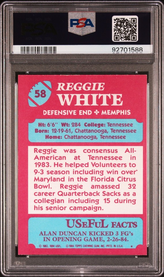 1984 Topps USFL #58 Reggie White Rookie PSA 8 NMMT! Sharp and Nice! | eBay