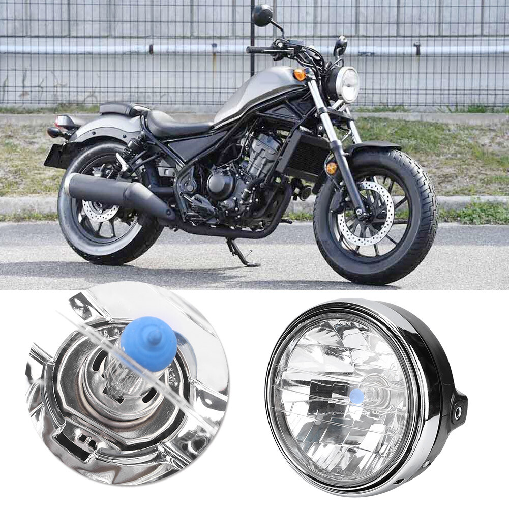 Motorcycle Front Lamp Retro Clear Lens Black Shell Universal High ...