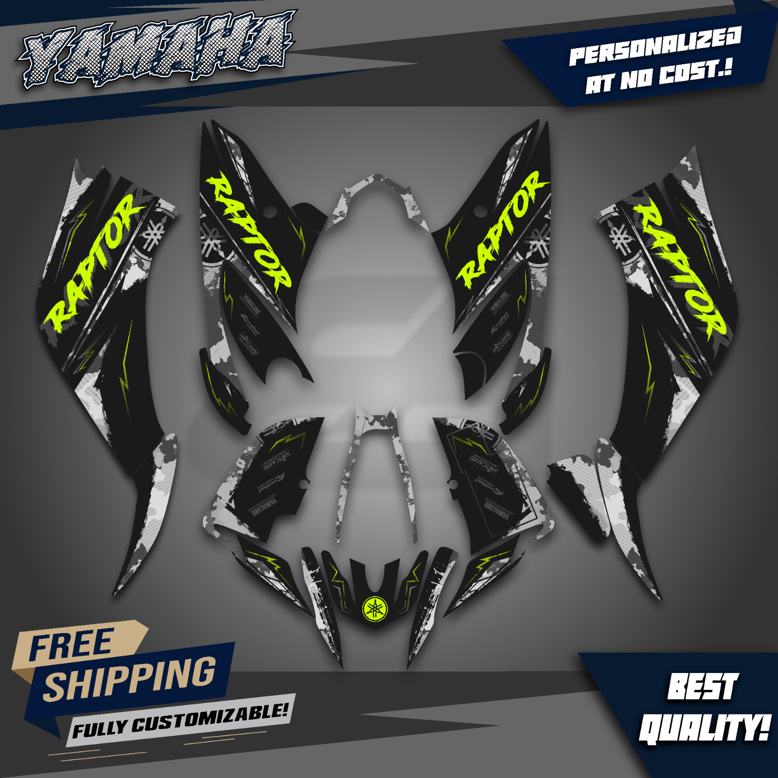 Yamaha Raptor 250 R 250 graphics stickers decals kit atv 250r all year ...