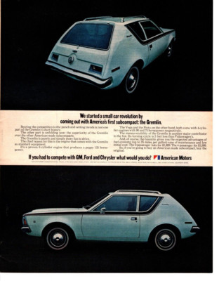 1970 AMC GREMLIN CAR PRINT AD AMERICAN MOTORS POWDER BLUE Print Ad | eBay