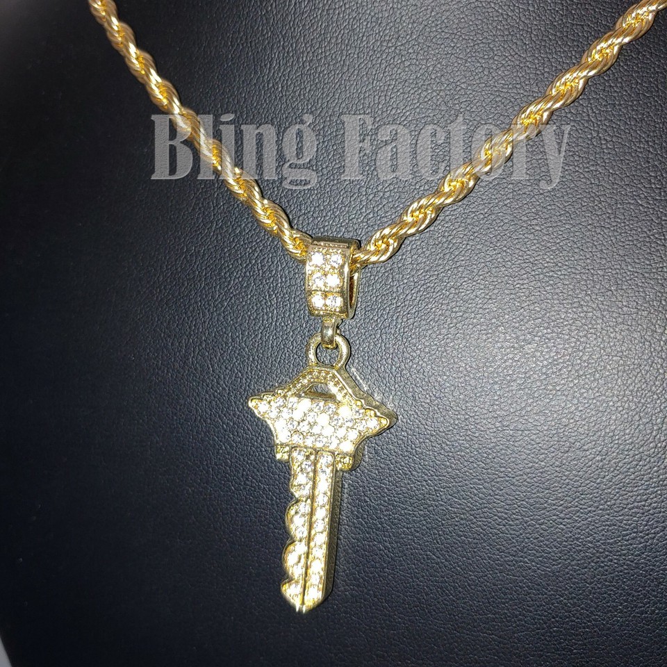 Hip Hop Iced Gold plated Lock & Key Pendant & 24" Rope Chain Bling ...