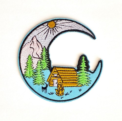 Embroidered Patch - Log Cabin - Camp Fire - Crescent Moon - NEW - Iron ...