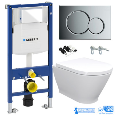 RAK Rimless Wall Hung Toilet Pan & GEBERIT 1.12m Concealed Cistern ...