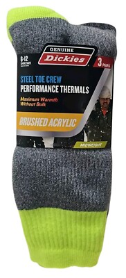Dickies 3pr Steel Toe Brushed Acrylic Blend Thermal Crew Socks SZ 6-12 ...