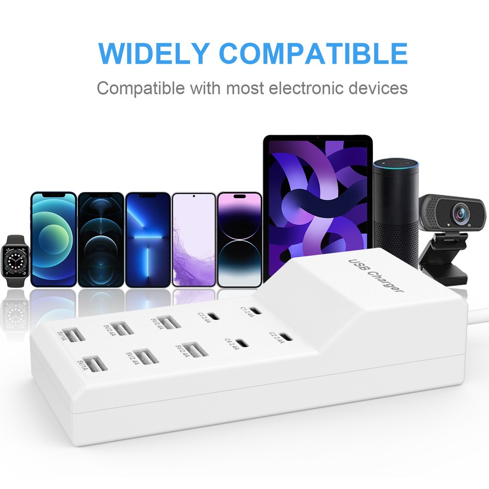 10-Port Multi USB & Type-C Charging Hub Fast Charging Station for ...