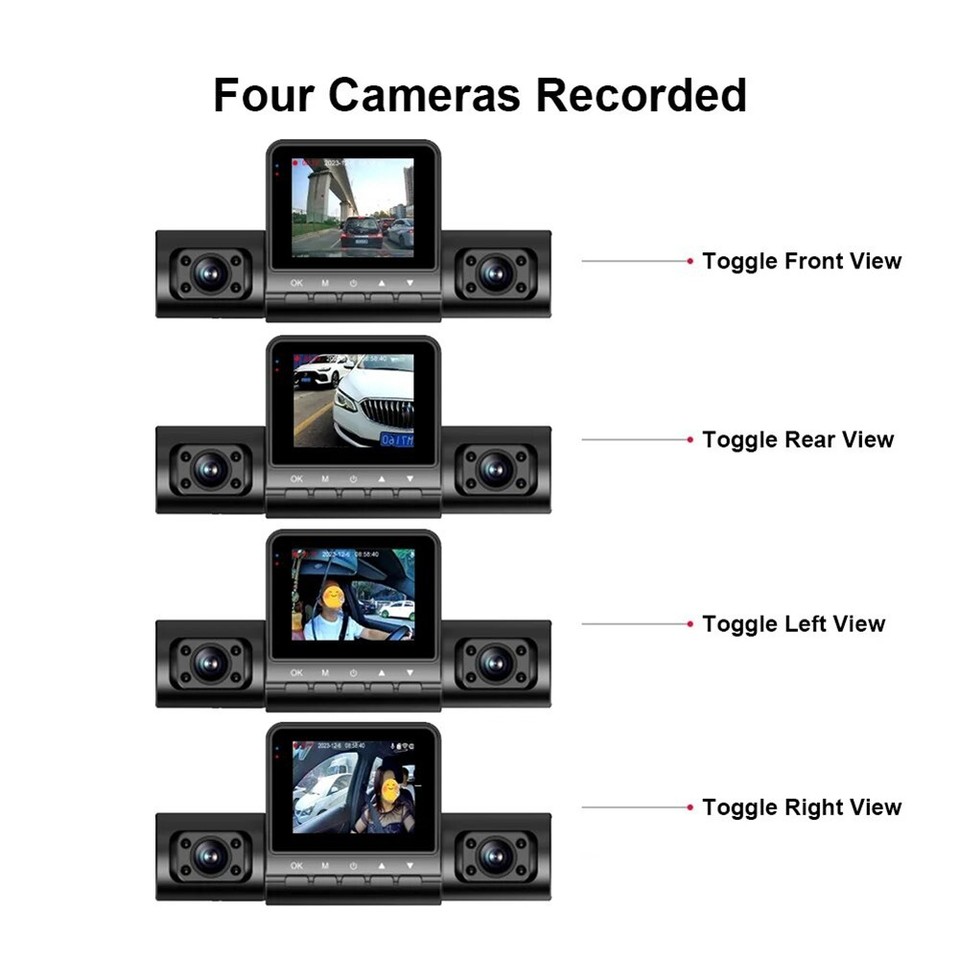 2.0-Inch Car Quad-Record Night Vision Tachograph Car Front and Rear ...