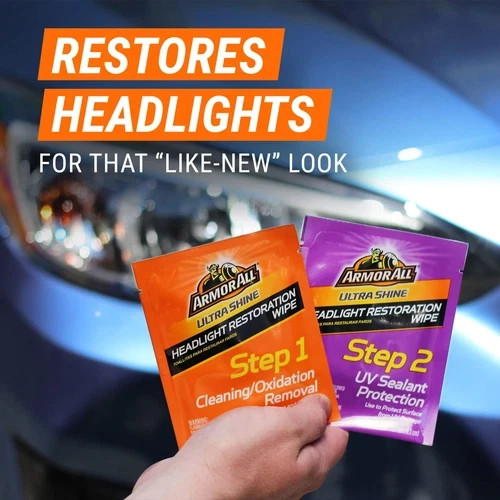 Armor All Ultra Shine Headlight Restoration Wipes 6 Count UV Protection ...