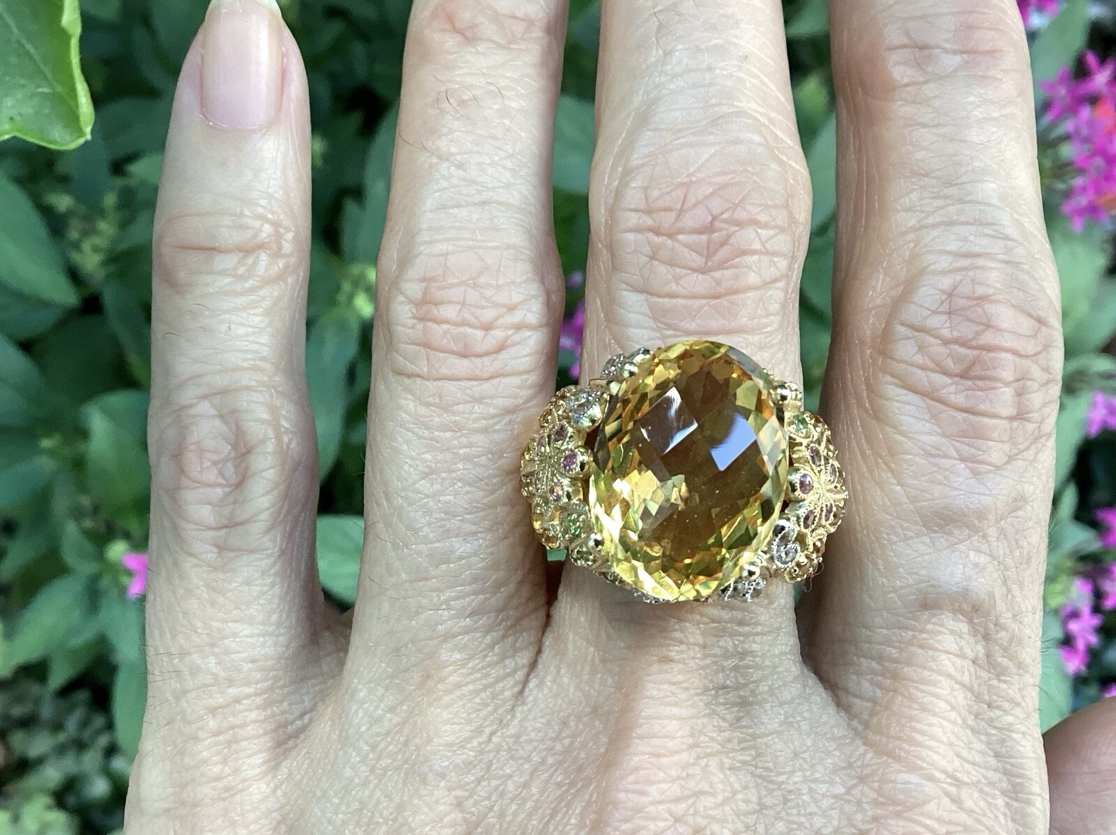 14k Checkerboard Cut Citrine and Multiple Gemstone St… - Gem
