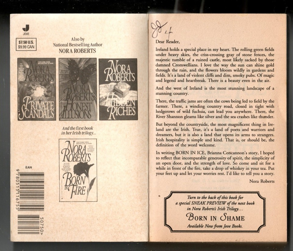 Born In Ice Contemporary Romance Paperback Book by Nora Roberts Jove ...