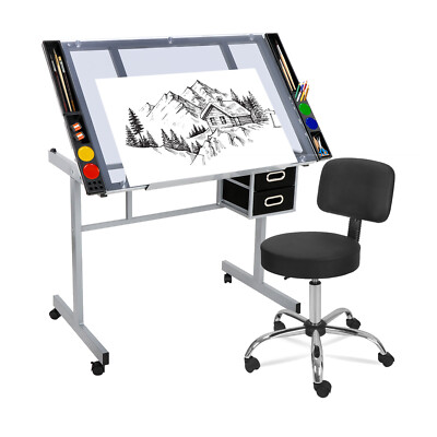 Hydraulic Salon Spa Stool + Drafting Drawing Table Craft Station w ...