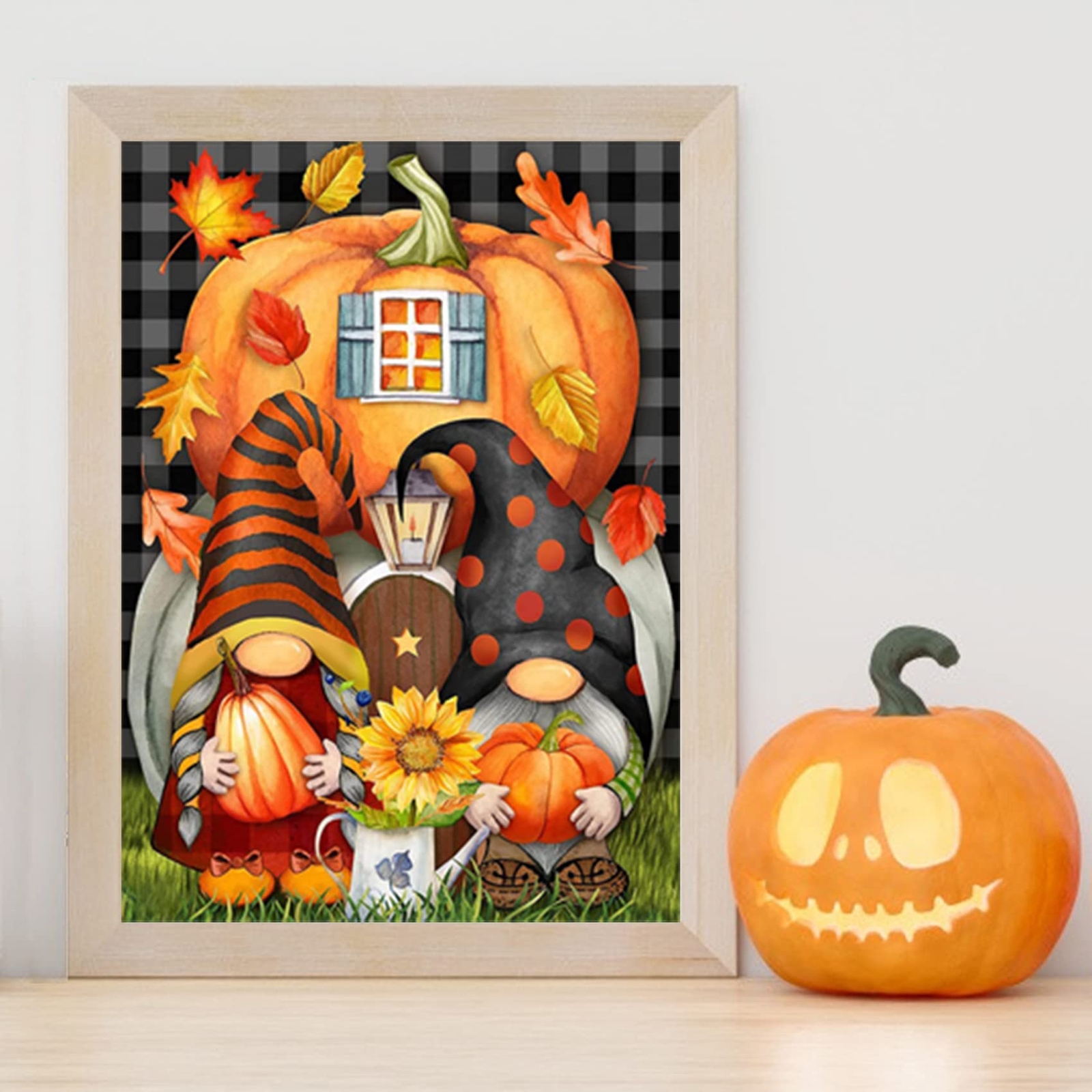 Gnome Diamond Painting, Fall Pumpkin Gem Art Kits 5D DIY Round Full ...