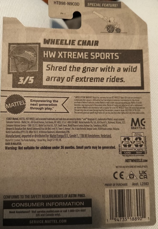 HOT WHEELS 2024 Wheelie Chair Red HW Xtreme Sports 64/250 HTB98 Special ...