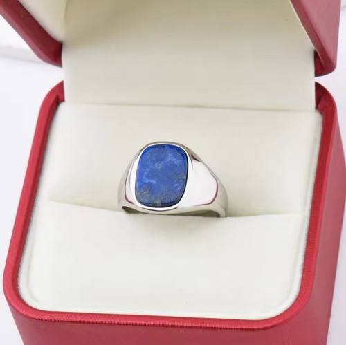 Stainless Steel Lapis Lazuli Rectangle Gemstone Ring Men Silver Color ...