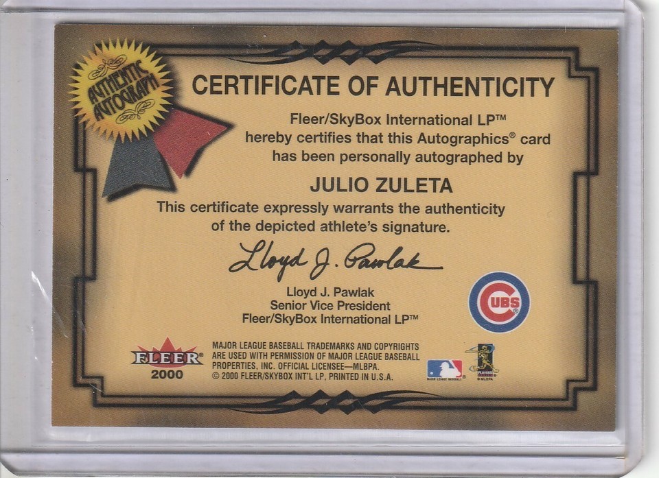 Julio Zuleta 2001 Fleer Autographics Chicago Cubs | eBay