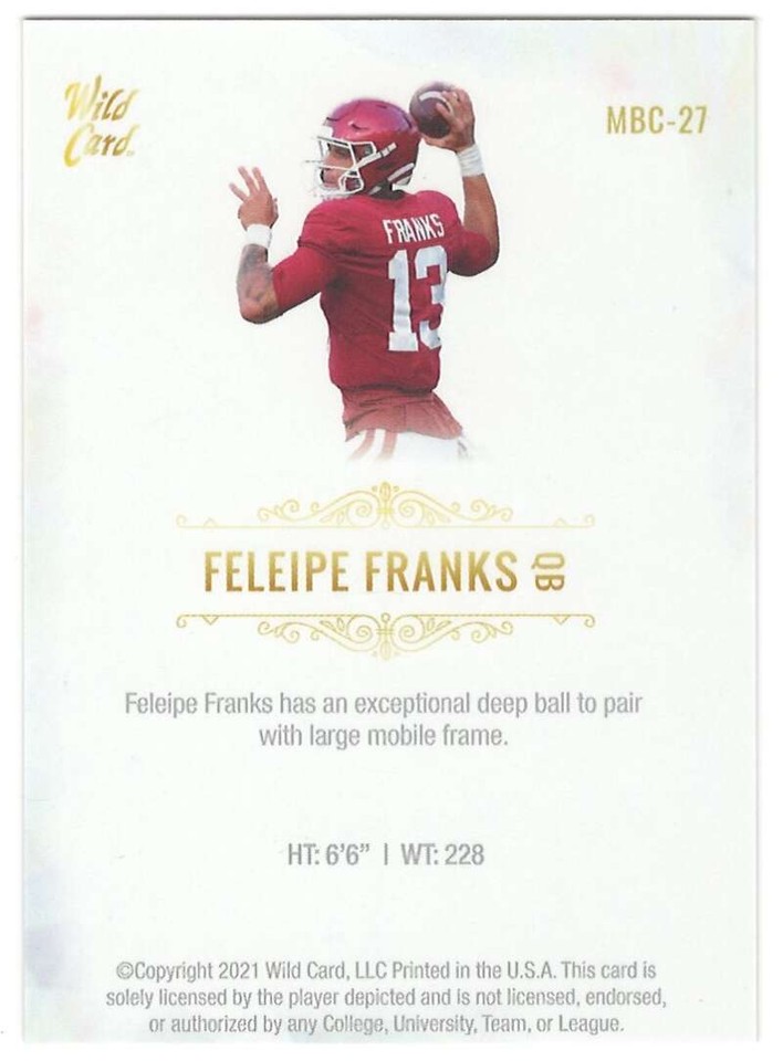 FELEIPE FRANKS RC 2021 Wild Card White Matte ROOKIE #MBC27 Falcons ID ...