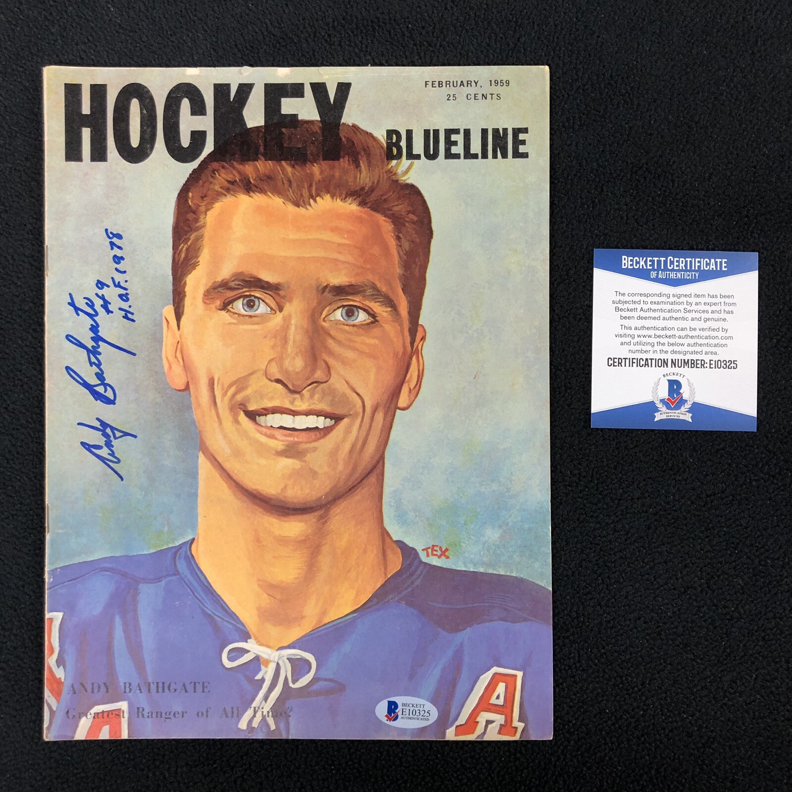 Andy Bathgate Signed New York Rangers 1959 Hockey Blueline Magazine ...