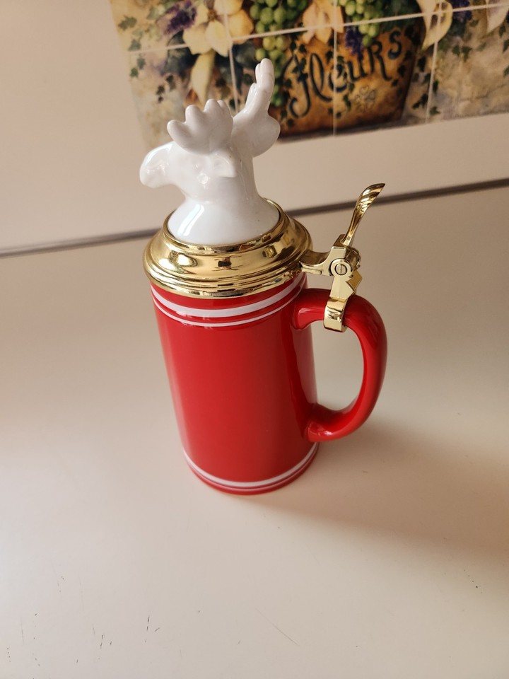 Moose Stag Head Threshold 9" Red Beer Stein with Gold Color Lid 2015 | eBay