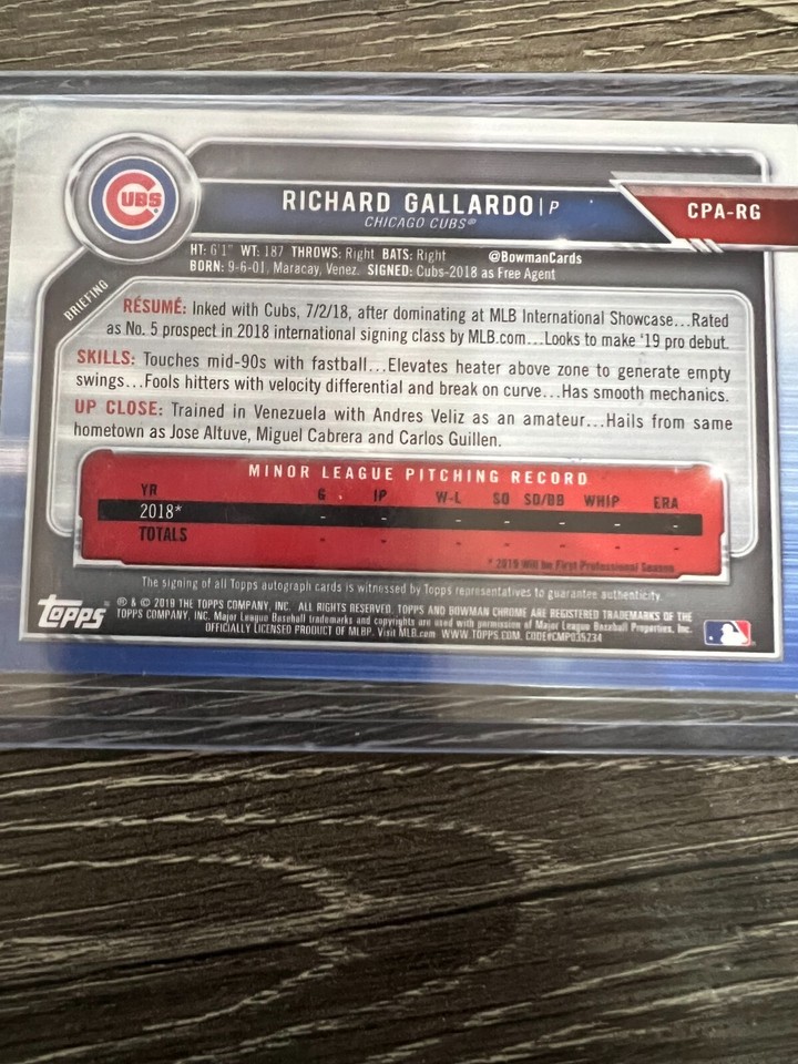 2019 1st Bowman Chrome REFRACTOR Richard Gallardo Prospect Autograph | eBay