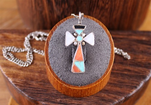 Native American Multi-Stone Inlay Cross Pendant Sterling Silver & Mixed ...