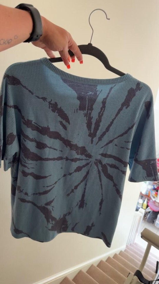 Women's T Shirt Tie Dye Round Neck Button Front Dolman Sleeves Top L ...