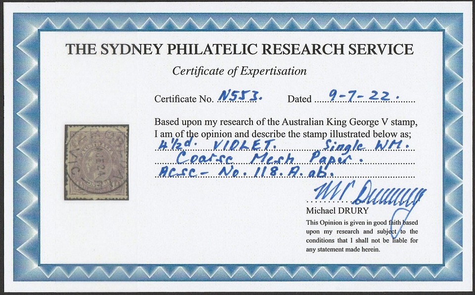 AUSTRALIA 1924 KGV 4½d coarse mesh paper. Single wmk. ACSC 118Aab cat ...