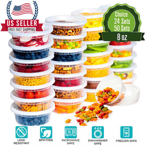 8oz-50 Sets Deli Plastic Food Storage Containers with Airtight Lids | eBay