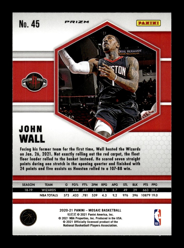 2020-21 Panini Mosaic NBA #45 John Wall Camo Pink SP Parallel Houston ...