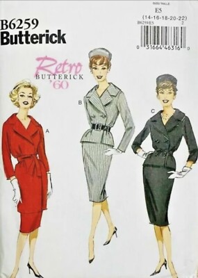 BUTTERICK PATTERN 6259 JACKET SKIRT RETRO 1960 MISSES SIZES 14 16 18 20 ...
