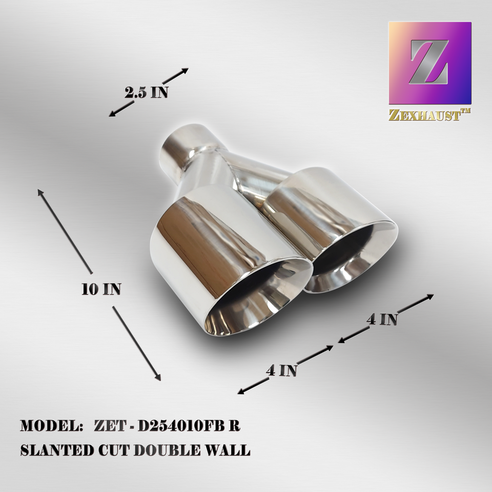 BIG DUAL EXHAUST TIP 2.5''IN-4''OUT-10''L RIGHT SIDE STAGGERED ANGLE ...