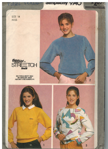 9740 Vintage Simplicity Sewing Pattern Misses Pullover Top Time Saver ...