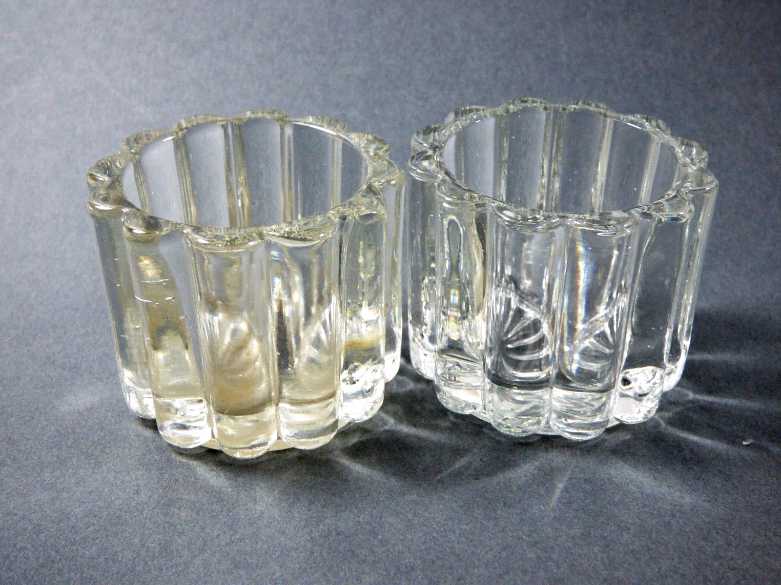 VTG SET OF 2 CLEAR GLASS RIBBED INDIVIDUAL OPEN SALT BOWL CELLAR JARS ...