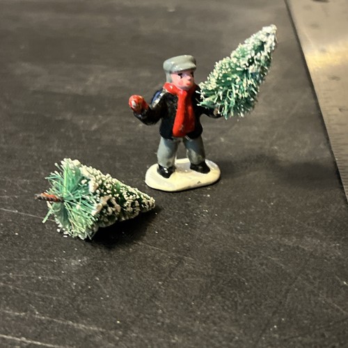 Vintage Lead Barclay Maniil Toy Figure Boy Man With 2 Christmas Trees ...