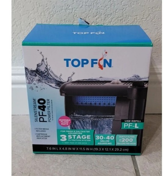 Top Fin Silentstream 3 Stage Power Filter PF 40 30-40 Gallon Aquarium ...