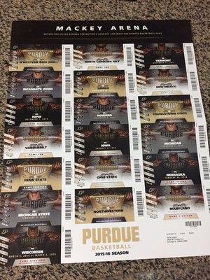 2015-16 PURDUE BOILERMAKERS COLLEGE BASKETBALL TICKET SHEET SET STRIP ...