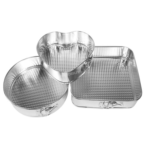 Set of 3 Novelty Spring Form Cake Baking Tins Heart Round Square Moulds ...