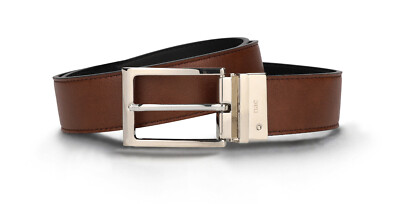 Mens classic double-faced belt vegan leather square silver buckle ...