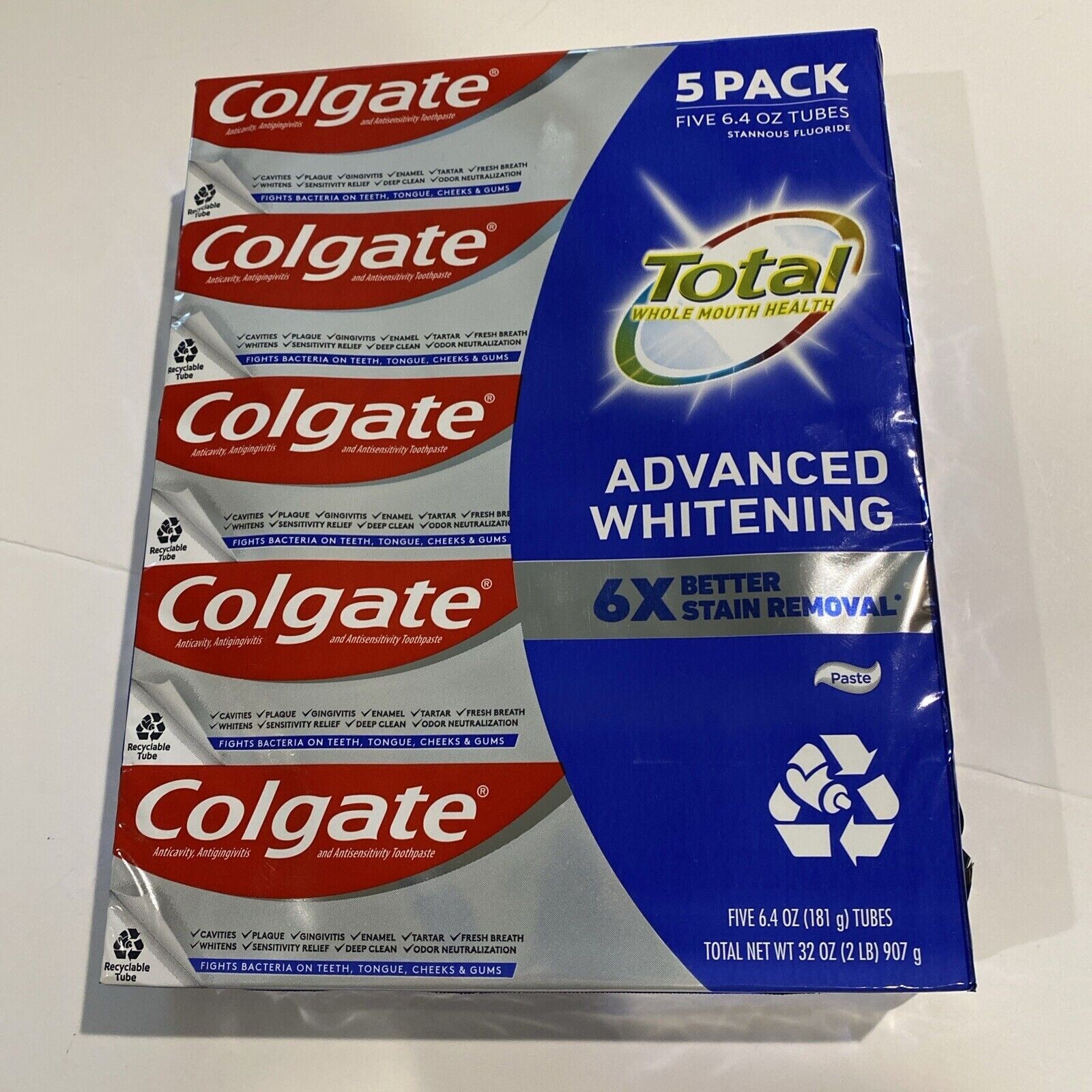Colgate Total Advanced Whitening Toothpaste 6.4 oz 5-Pack Vegan Gluten ...