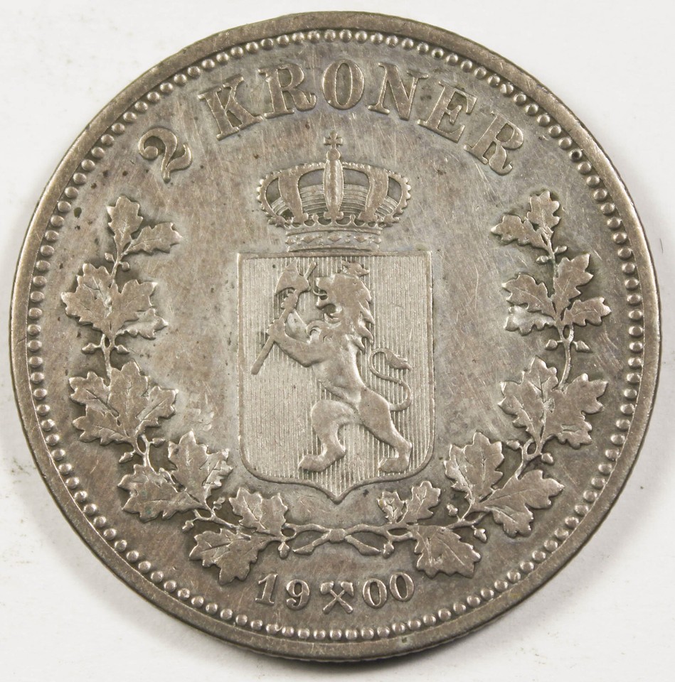 Norway 1900 2 Kroner Silver Coin Very Fine VF Toned KM #359 Oscar II | eBay