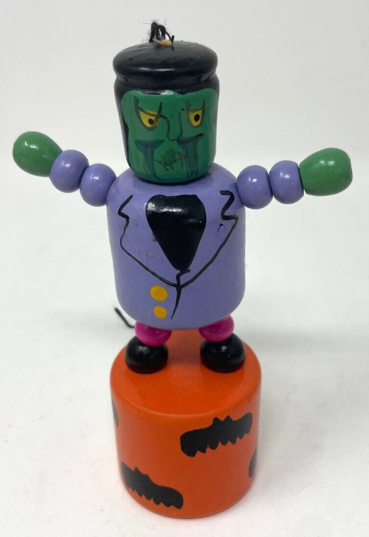 4 Vintage Halloween Taco Time Wood Push Button Puppets Collapsible ...