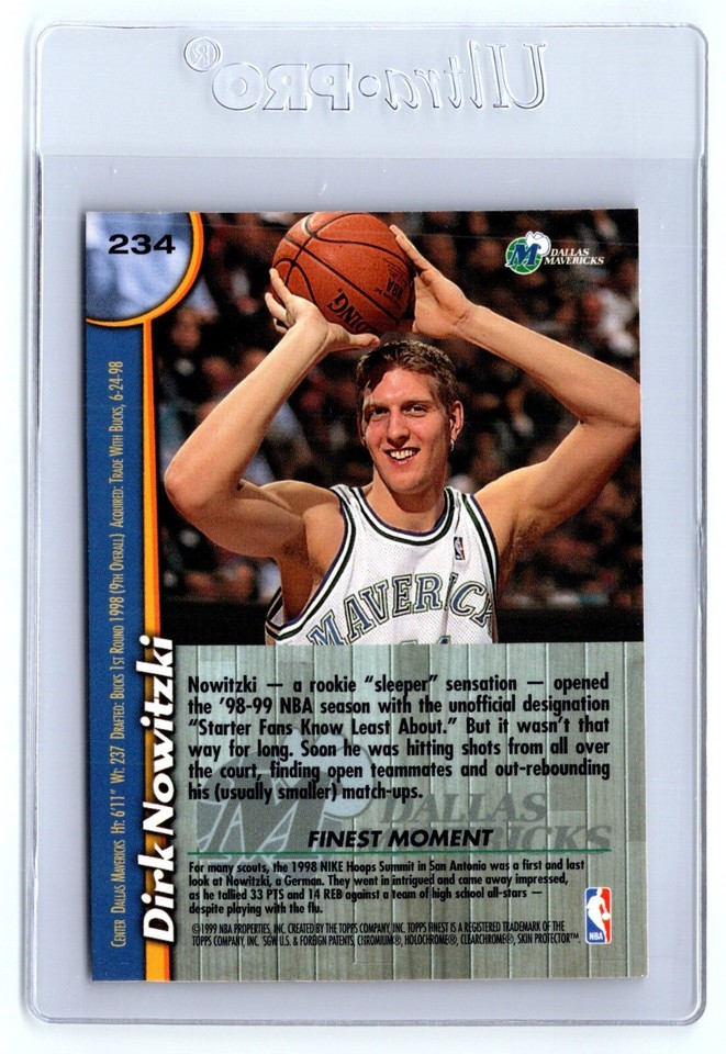 1998-99 TOPPS FINEST ROOKIE W/ PEEL #234 DIRK NOWITZKI DALLAS MAVERICKS ...