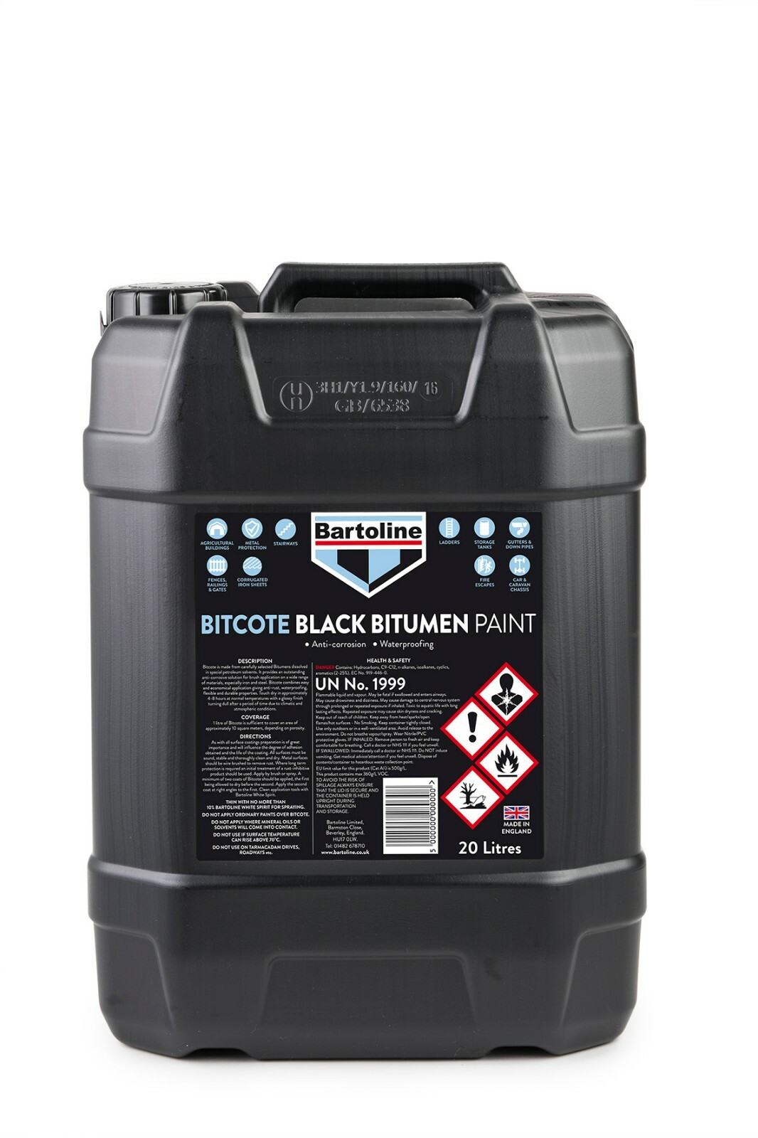 BARTOLINE BITUMEN BLACK PAINT BITCOTE 1L/2.5L/5L/20L WATERPROOFING ...