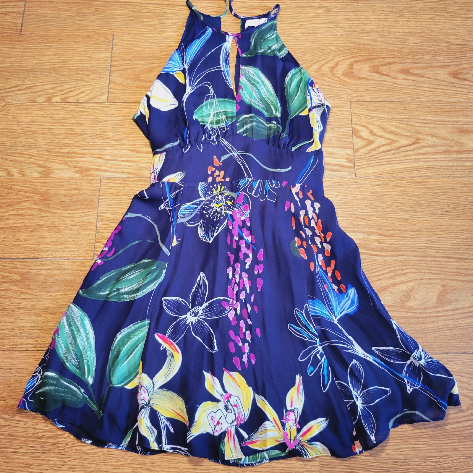 Parker Floral Keyhole Back Tie Dress Navy Size 4 Silk… - Gem