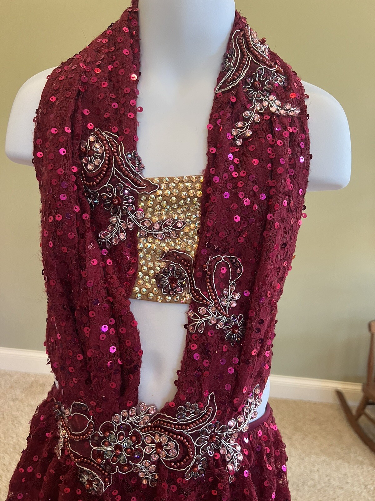 Custom Maroon Lyrical Dance Costume Child Small - Gem