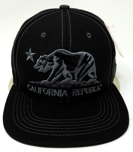 CALIFORNIA REPUBLIC Snapback Cap Hat CA CALI Bear Flag OSFM Black NWT ...