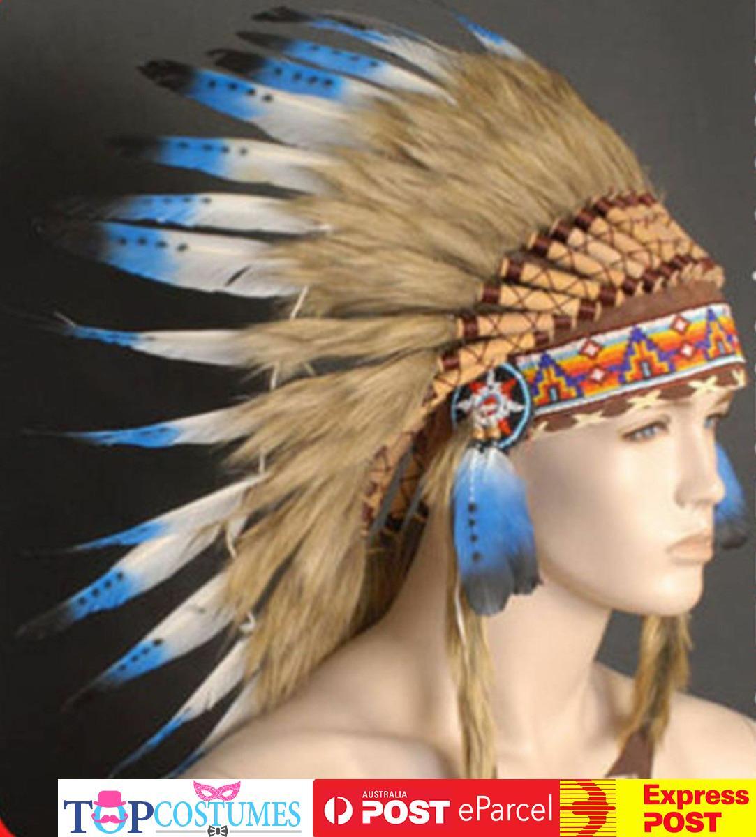 Indian Headdress Front View Native American Inspired Headdress, Blue